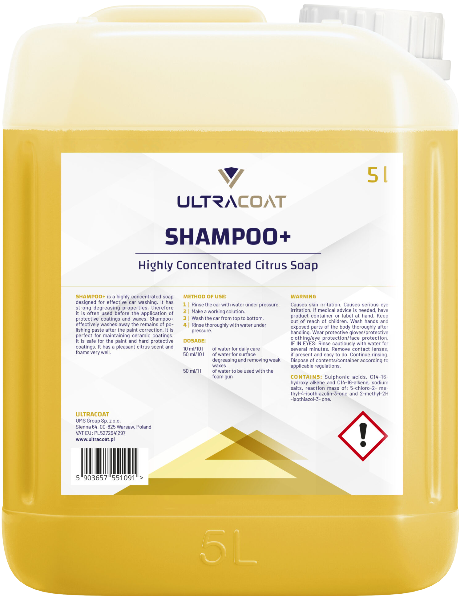 ULTRACOAT UC SHA-5000 - ULTRACOAT SHAMPOO+ - Szampon Samochodowy 5L ...
